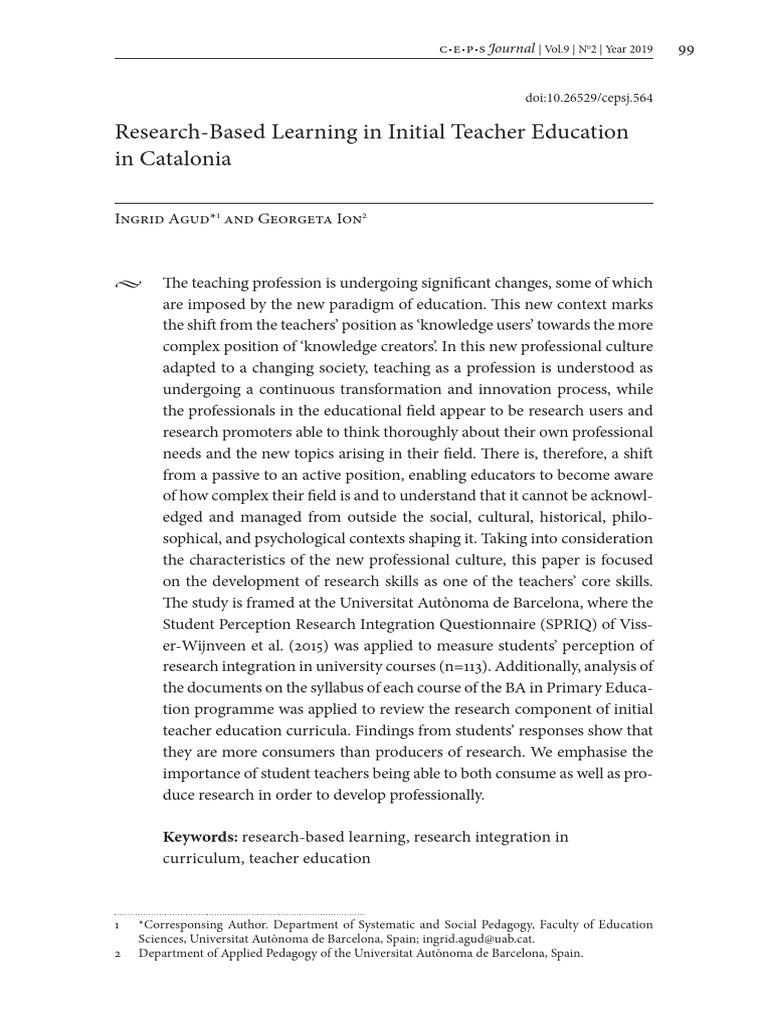 Research-Based Learning in Initial Teach | PDF | Teachers | Teacher Education