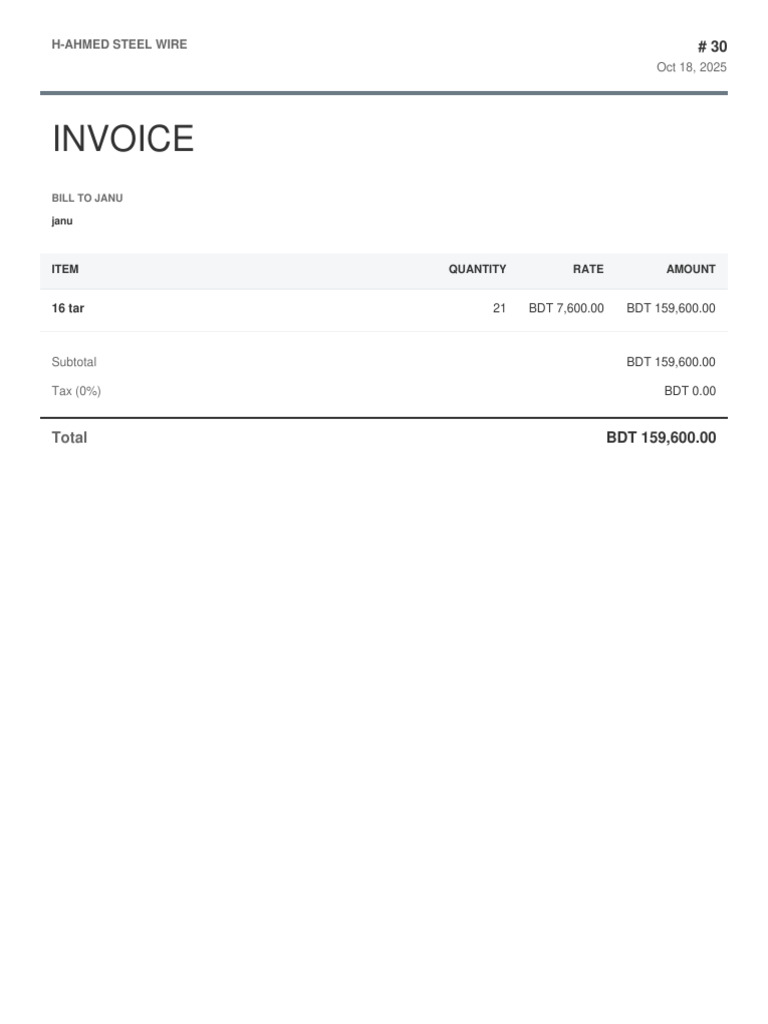 H-AHMED Steel Wire Invoice #30 | PDF