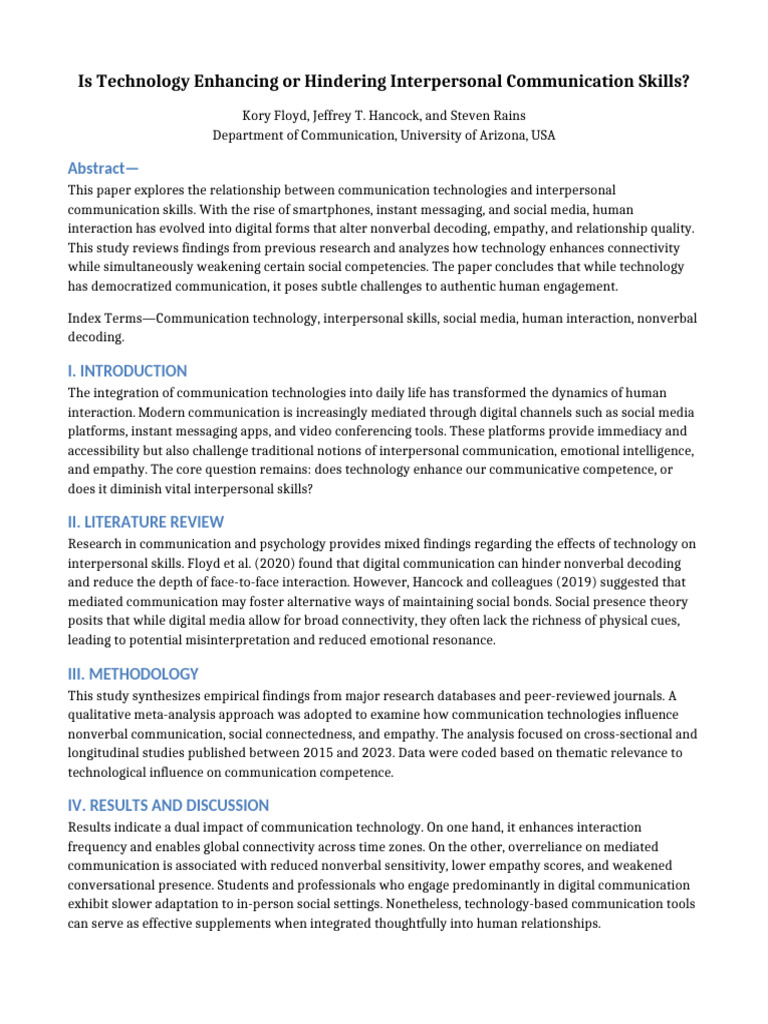 IEEE Format Research Paper | PDF | Communication | Nonverbal Communication