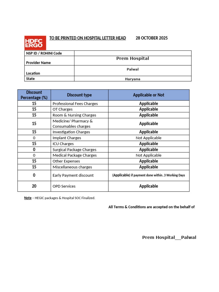Hospital Discount Rates and Terms | PDF