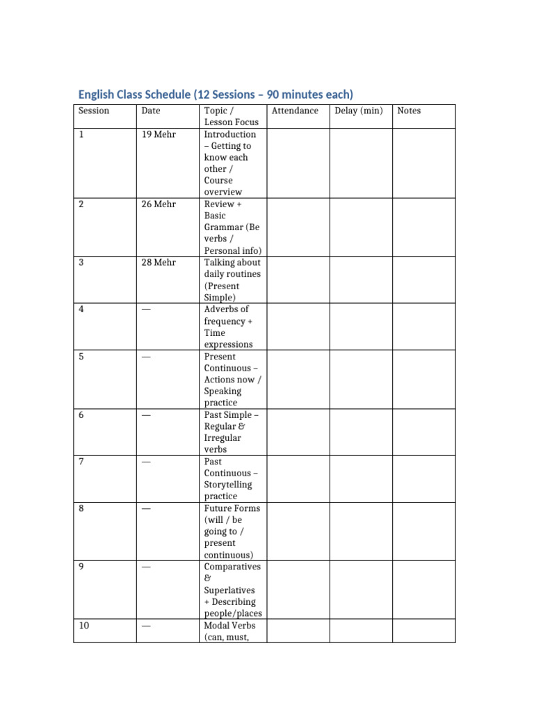English Class Schedule | PDF