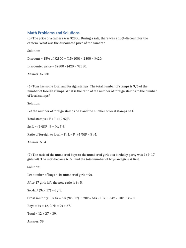 Math Problems and Solutions | PDF