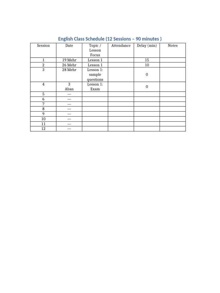 English Class Schedule (Update) | PDF