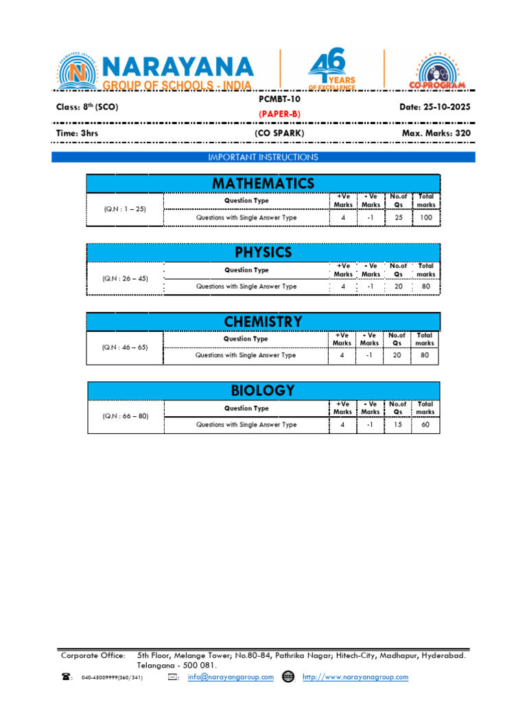 8th Grade SCO PCMBT-10 Exam Paper B | PDF | Stoichiometry | Mass ...