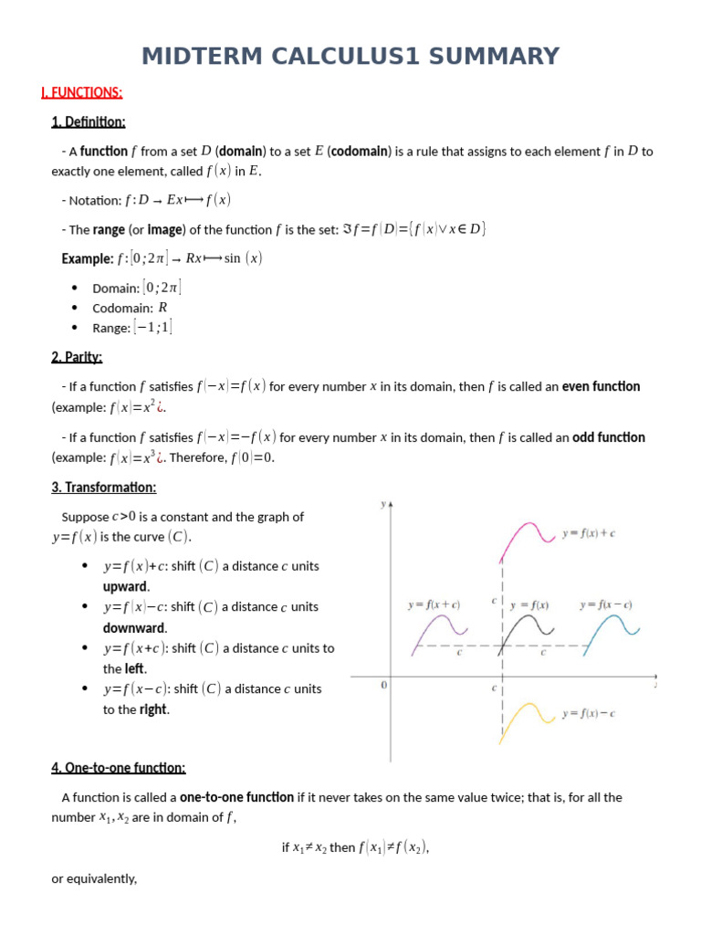 Midterm Calculus1 Summary | PDF | Function (Mathematics) | Mathematical ...