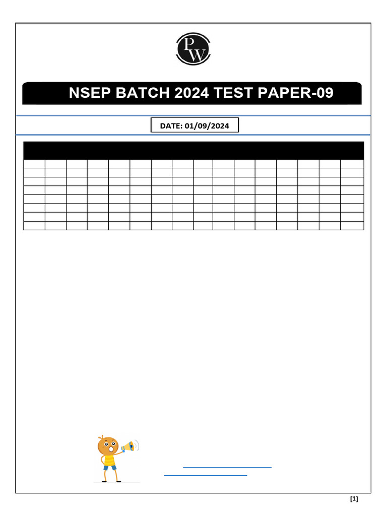 Test 09: Answer Key - NSEP Batch 2024 | PDF