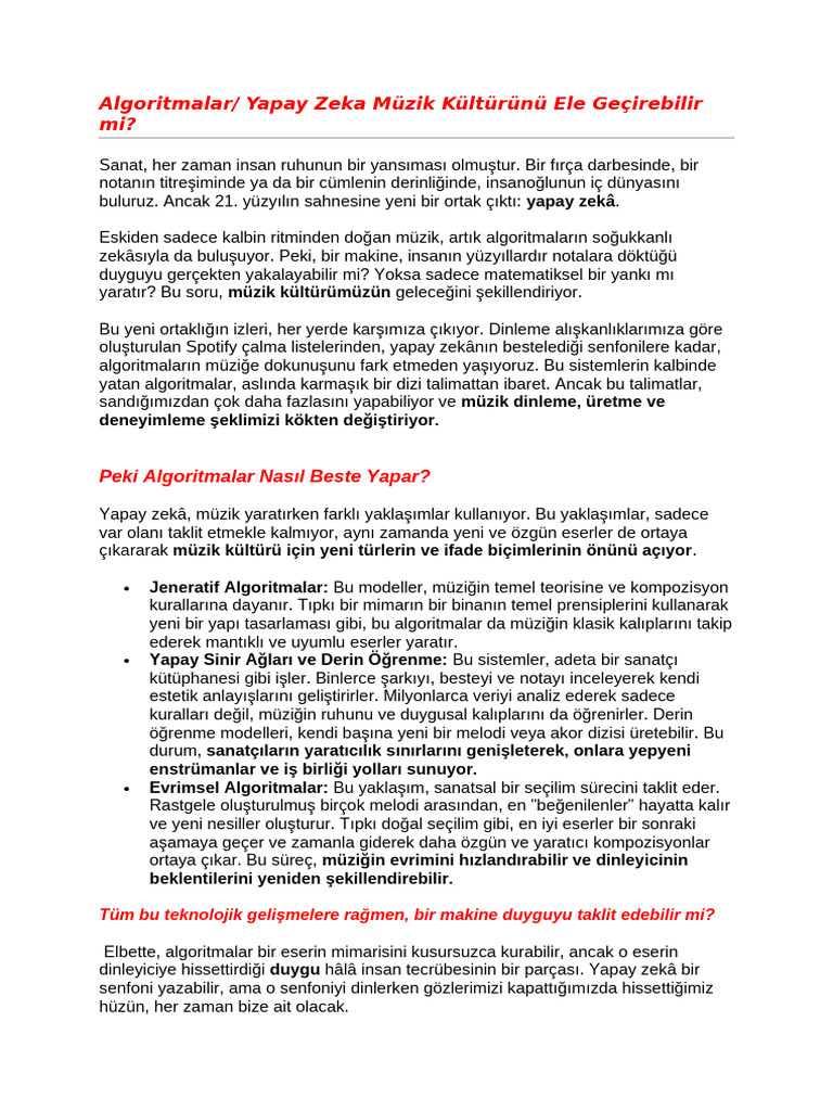 Algoritmalar Ve MuÌ Zik KuÌ Ltuì Ruì Elif Ã Elik | PDF