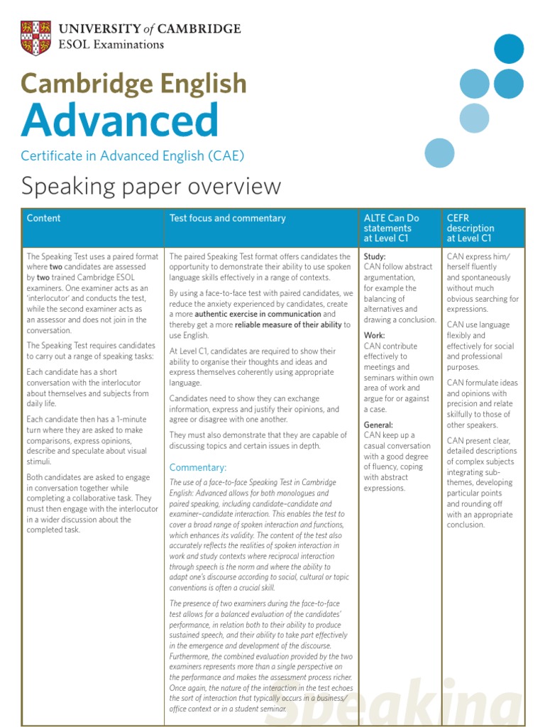 CAE Speaking Paper Overview | PDF | Human Communication | Semiotics