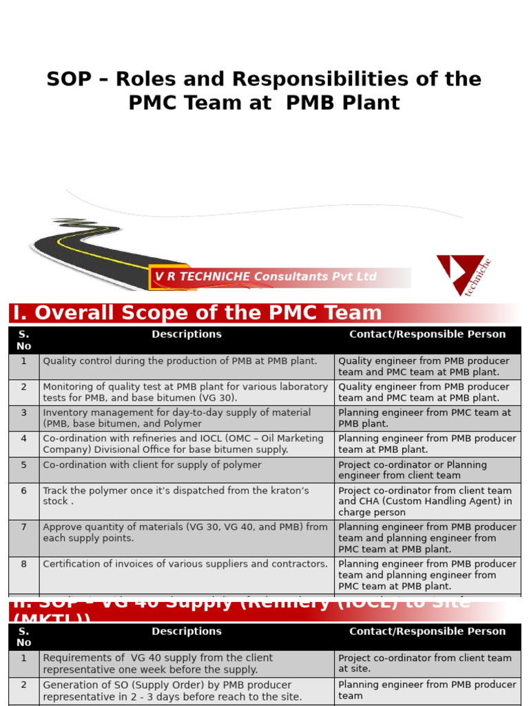PMC-SOP - PMP Plant Chennai - 1. (Table Form) | PDF