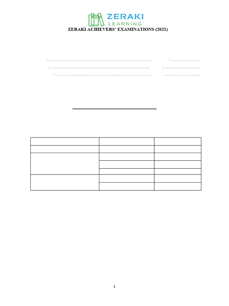 History Form 1 - Zeraki Achievers 4.0 - Question Paper | PDF