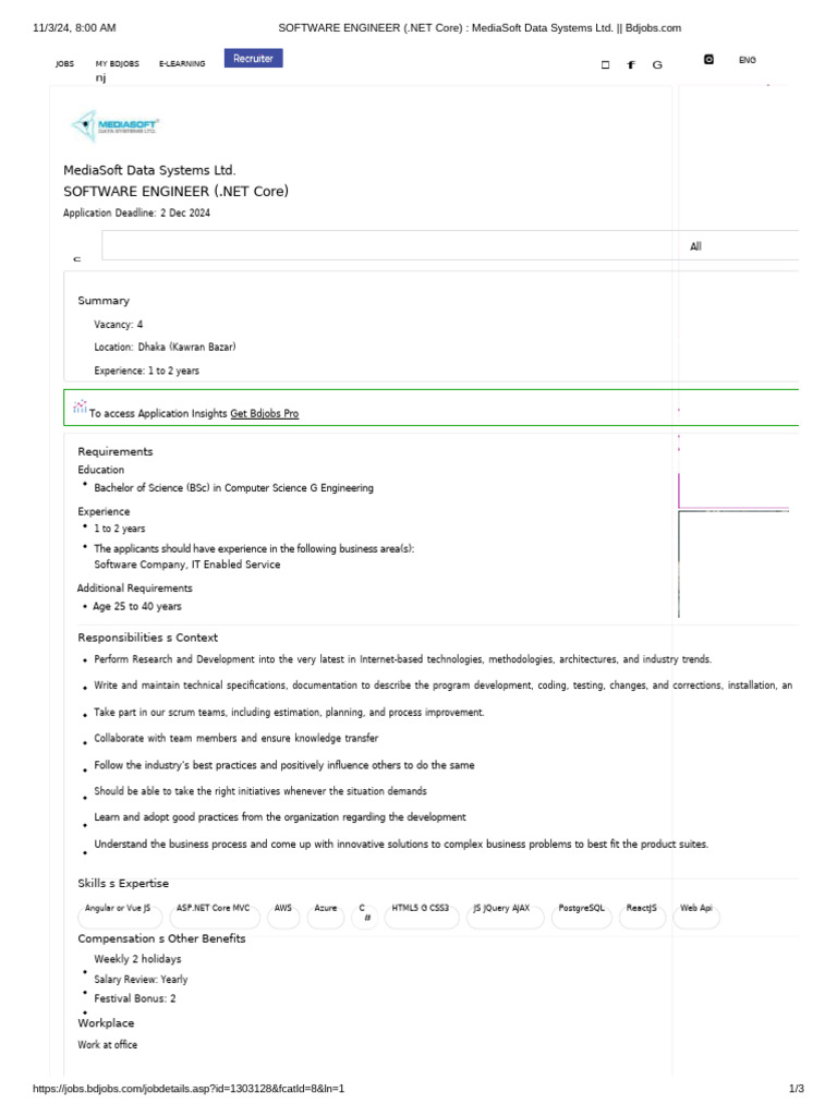 SOFTWARE ENGINEER (.NET Core) - MediaSoft Data Systems Ltd. | PDF | Mobile App | Software ...