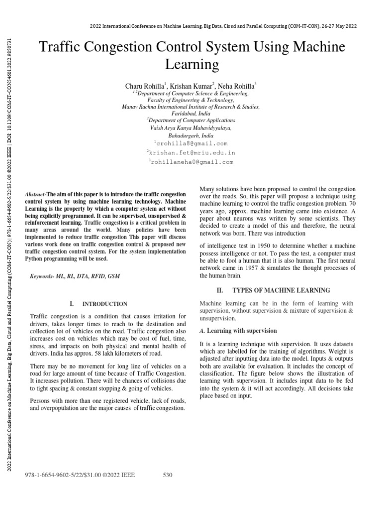 Traffic Congestion Control System Using Machine Learning | PDF ...