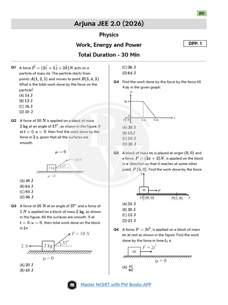 Work, Energy and Power - DPP 01 (Of Lec 02) | PDF | Force | Mass