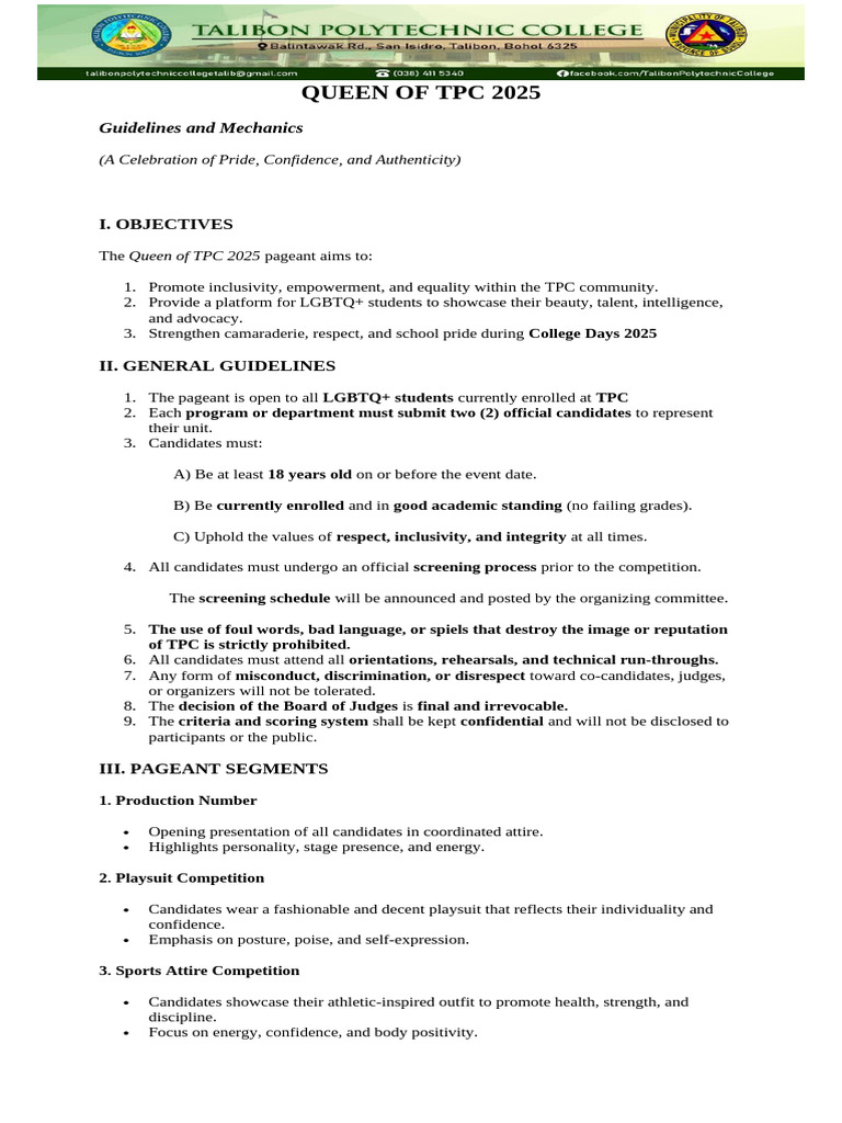 Queen of TPC 2025 Pageant Guidelines | PDF