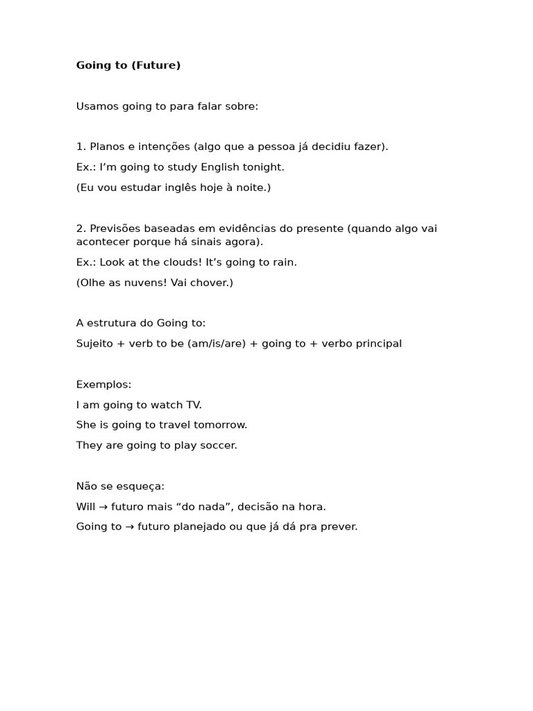 Uso de "Going to" no Futuro | PDF