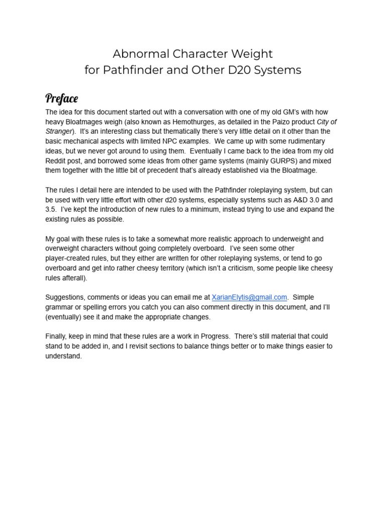 Pathfinder Character Weight Rules | PDF | Obesity | Body Mass Index