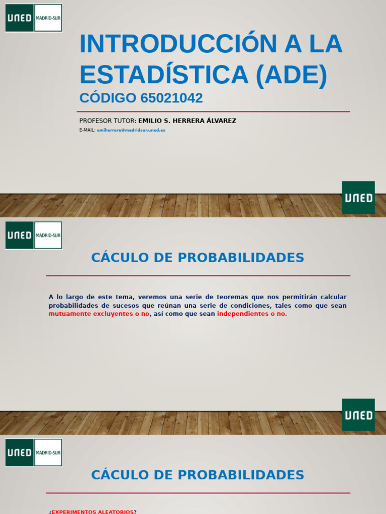 INTRODUCCIÓN A LA ESTADÍSTICA (ADE) . - Cálculo de Probabilidades | PDF ...