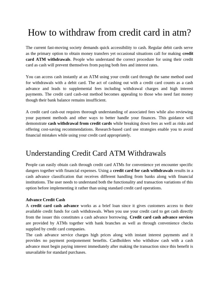How To Withdraw From Credit Card in Atm | PDF | Credit Card | Cash