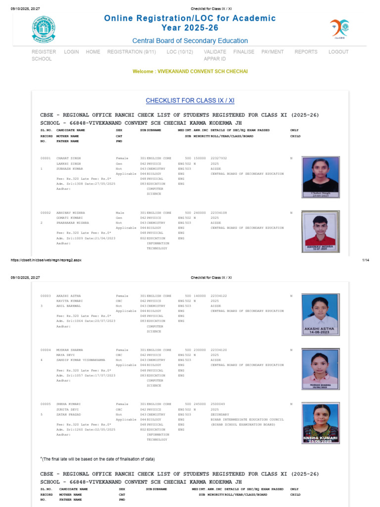Class IX/XI Registration Checklist 2025-26 | PDF | Educational Stages ...