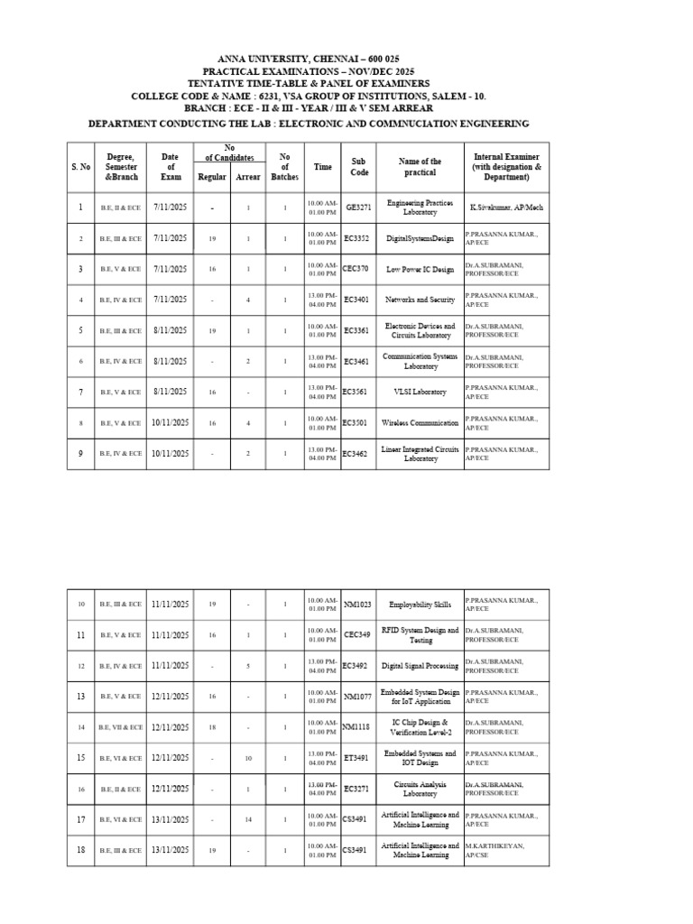 Lab Time Table Nov - Dec 2025 | PDF | Electronic Engineering | Integrated Circuit