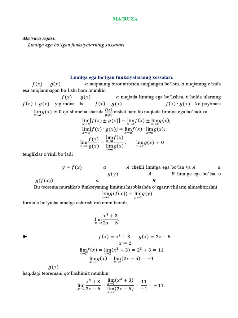 10-Мa'ruza (1-kurs - Oliy matematika) | PDF