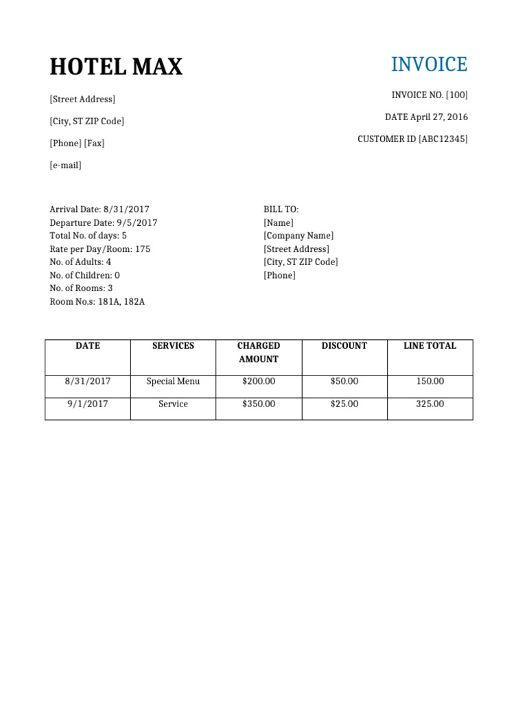 Hotel Max Invoice Details 2016 | PDF