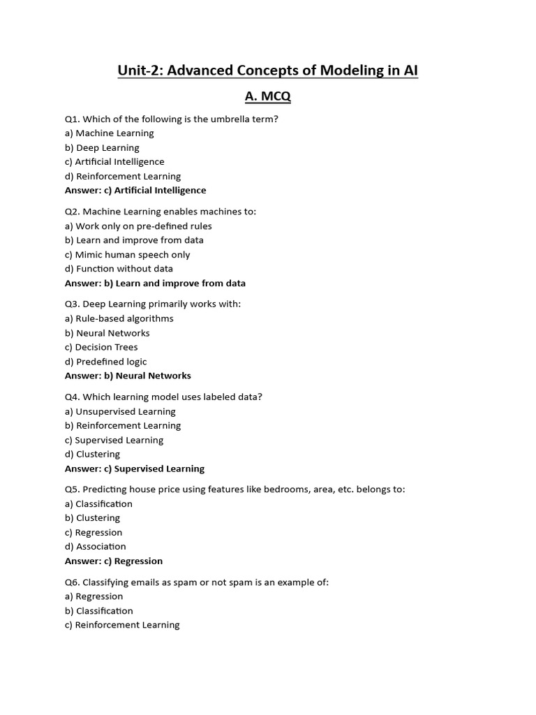 Advanced Concepts of Modeling in AI Q&A | PDF | Machine Learning | Deep ...
