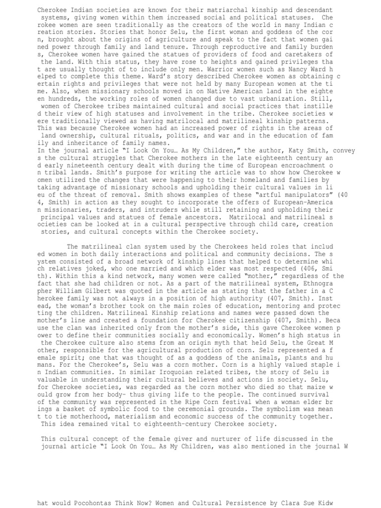 Cherokee Women's Matriarchal Influence | PDF | Native Americans In The ...