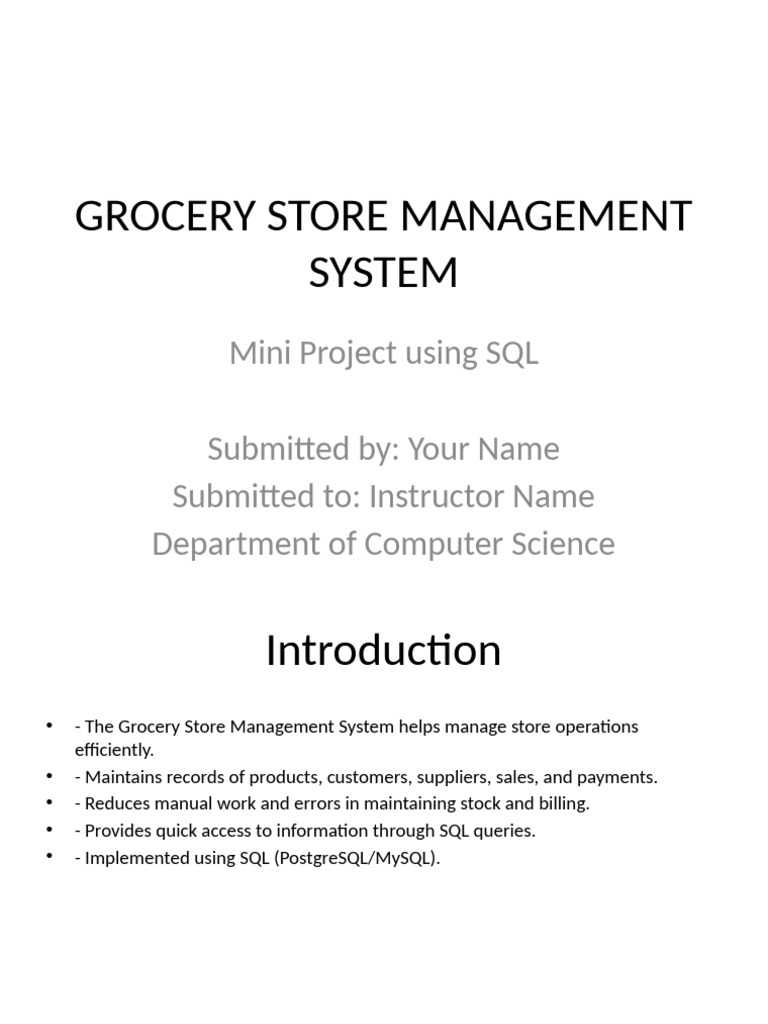Grocery Store Management System SQL With Abstract | PDF | Databases | Sql