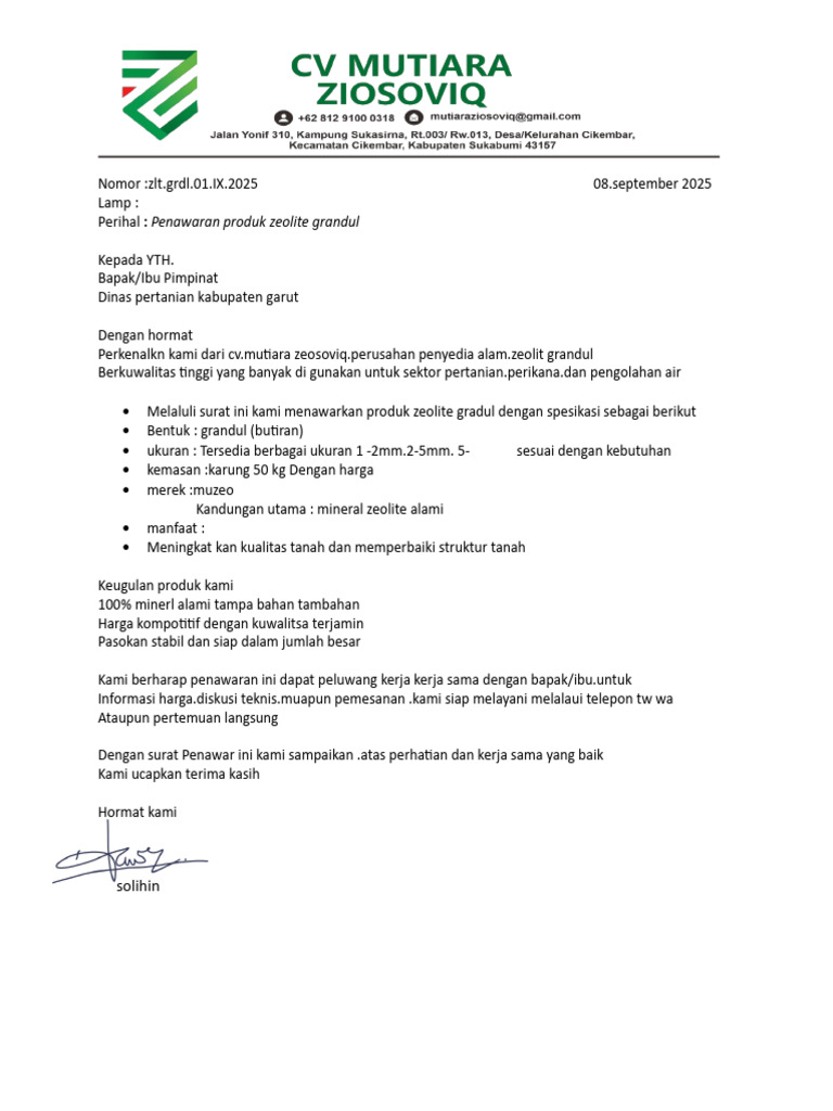 Surat Penawran CV - Mutia Zesoviq 0 September 2025 | PDF