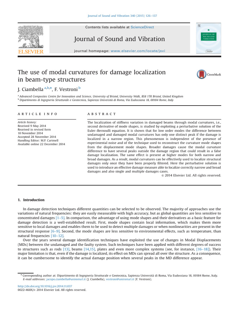 The Use of Modal Curvatures For Damage Localizatio 2015 Journal of ...