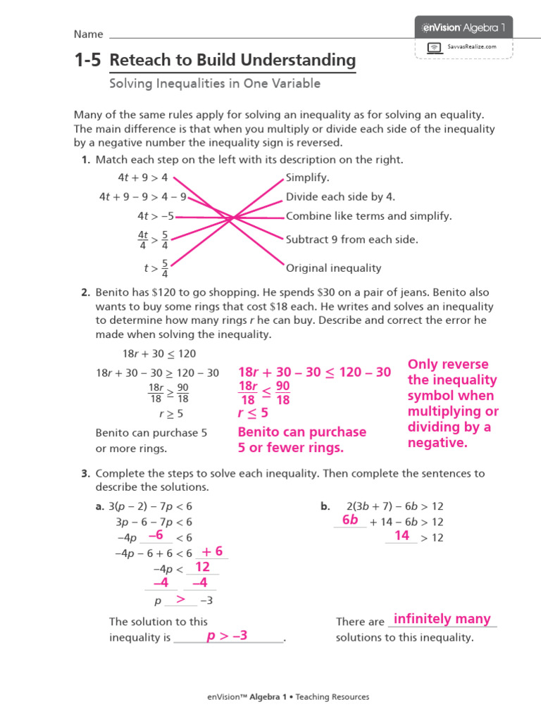 Solving One-Variable Inequalities Guide | PDF | Inequality (Mathematics ...