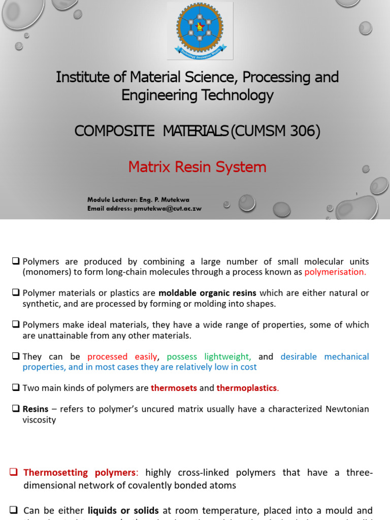 Lecture 3-Matrix Resin System | PDF | Epoxy | Cross Link
