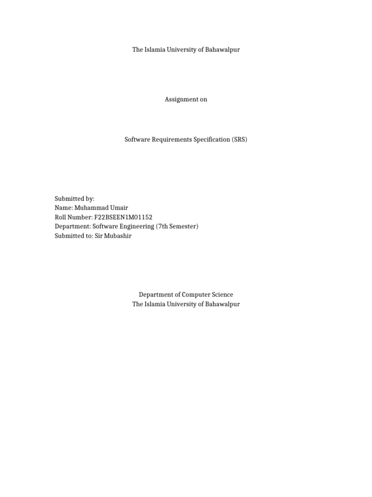 Cover Page Software Requirements Assignment M Umair | PDF