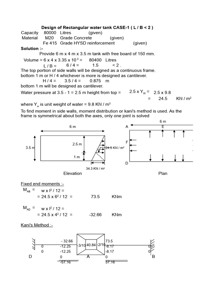 Rectangular Water Tank Design Guide | PDF | Concrete | Bending