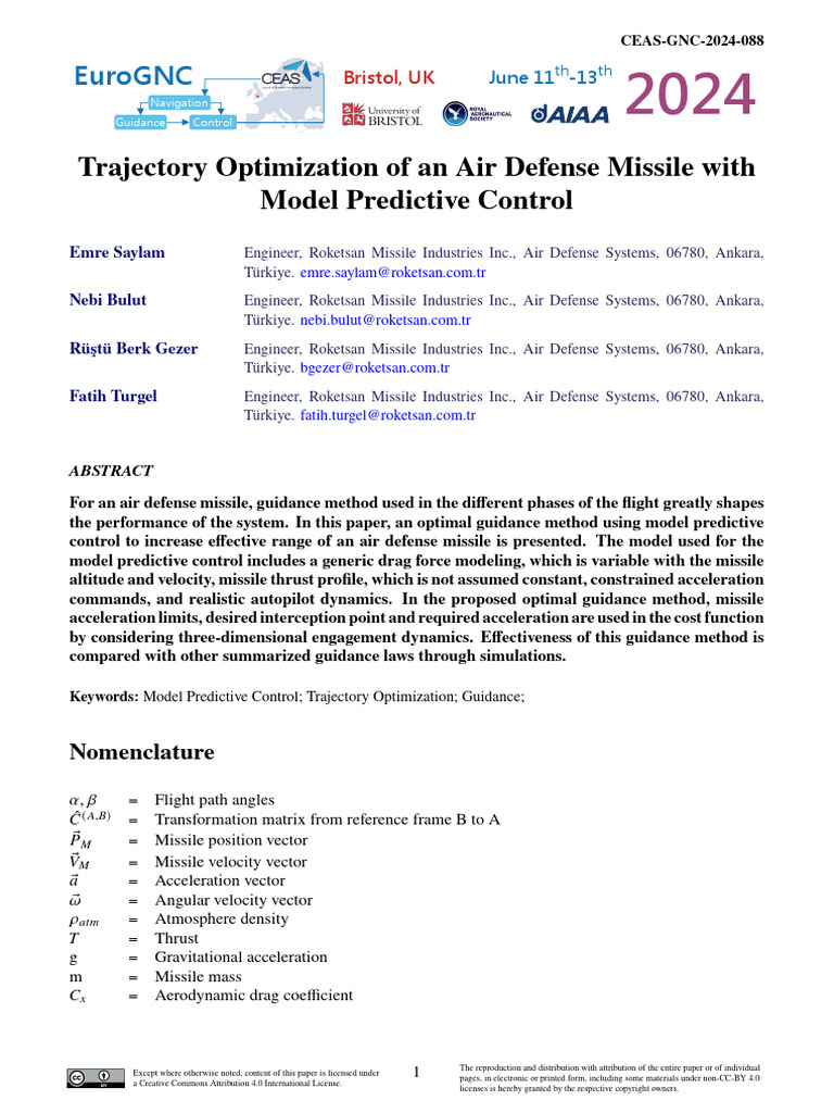 Trajectory Optimization of An Air Defense Missile With Model Predictive ...