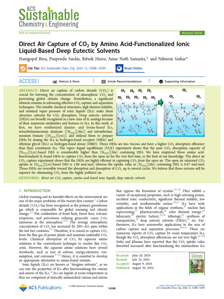 Direct Air Capture of Co2 by Amino Acid Functionalized Ionic Liquid ...