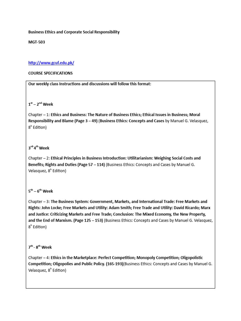 Business Ethics & CSR Course Outline | PDF | Business Ethics | Market ...