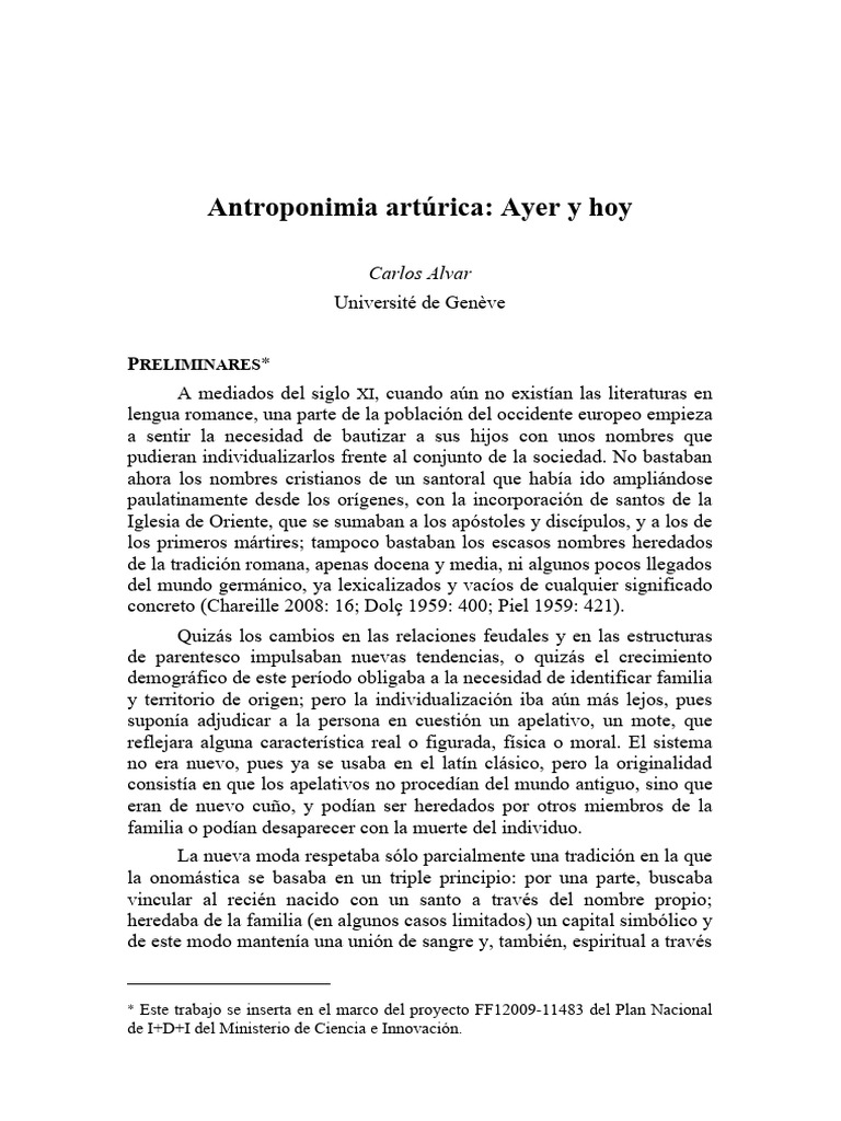 Alvar Antroponimia | PDF | Lancelot | Morgan Le Fay