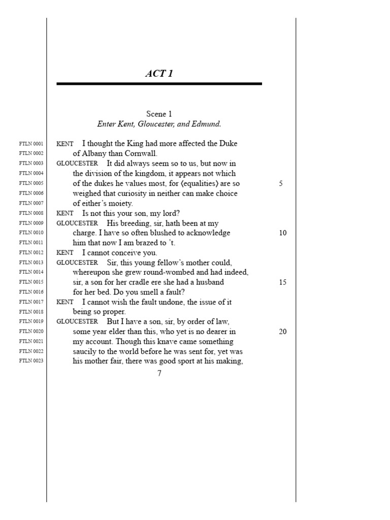 King Lear: Act 1 Scene 1 Analysis | PDF | King Lear | Shakespearean ...