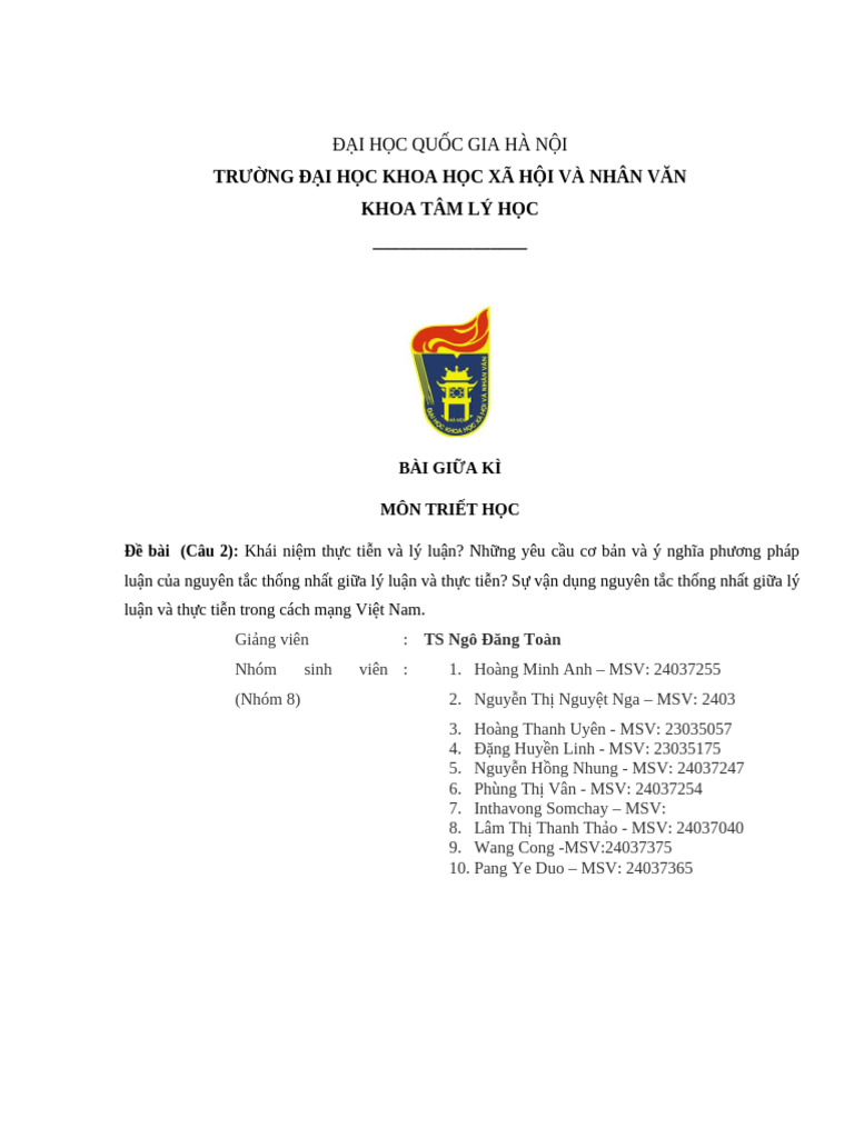 Triet Hoc. Giua Ky. Tieu Luan. Nhom 8. v2 | PDF