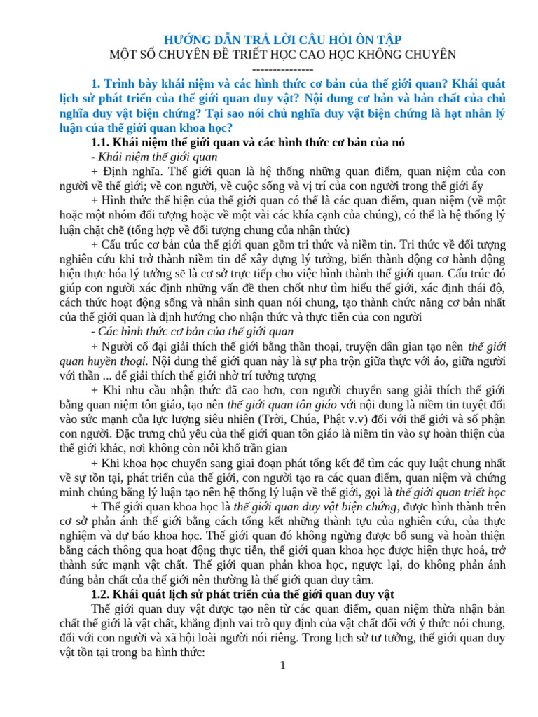 Cau Hoi Và Dap An Triet Hoc Cao Hoc | PDF