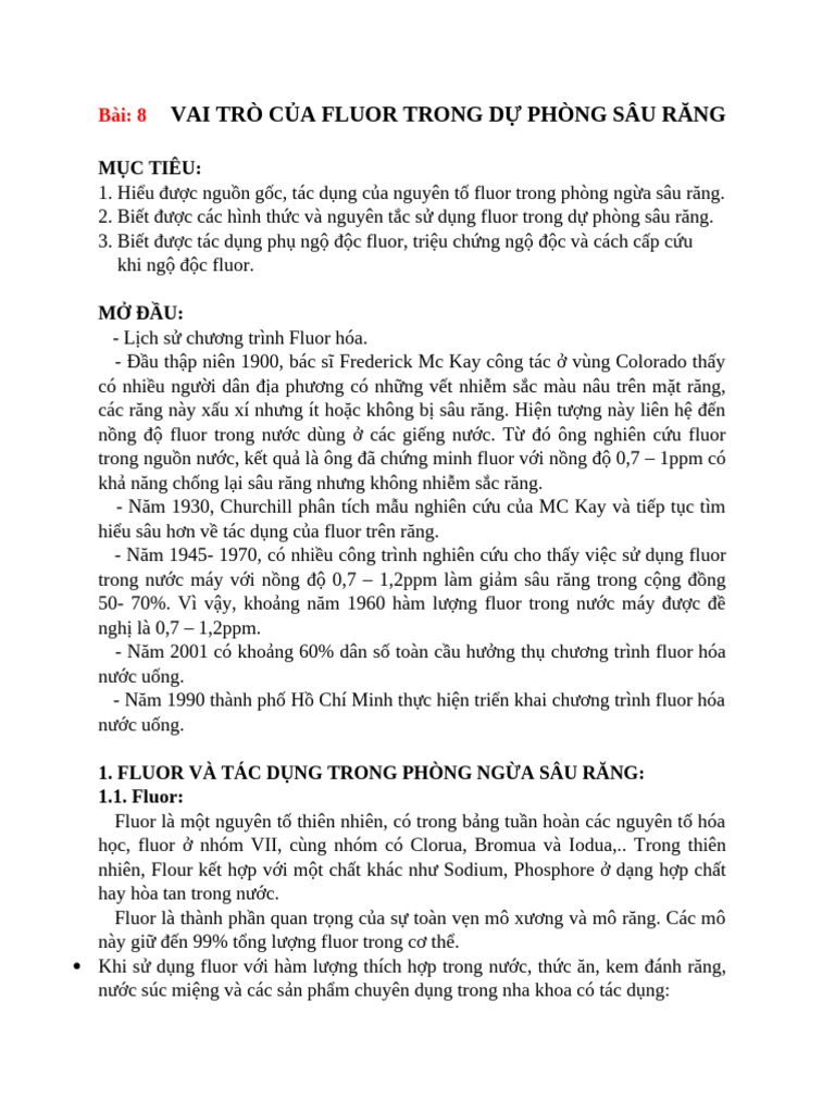Vai Trò C A Fluor Trong D Phòng Sâu Răng | PDF