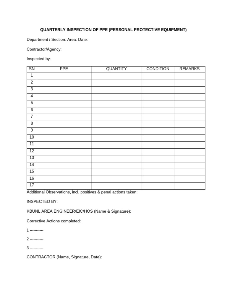 Quarterly Inspection of Ppe | PDF
