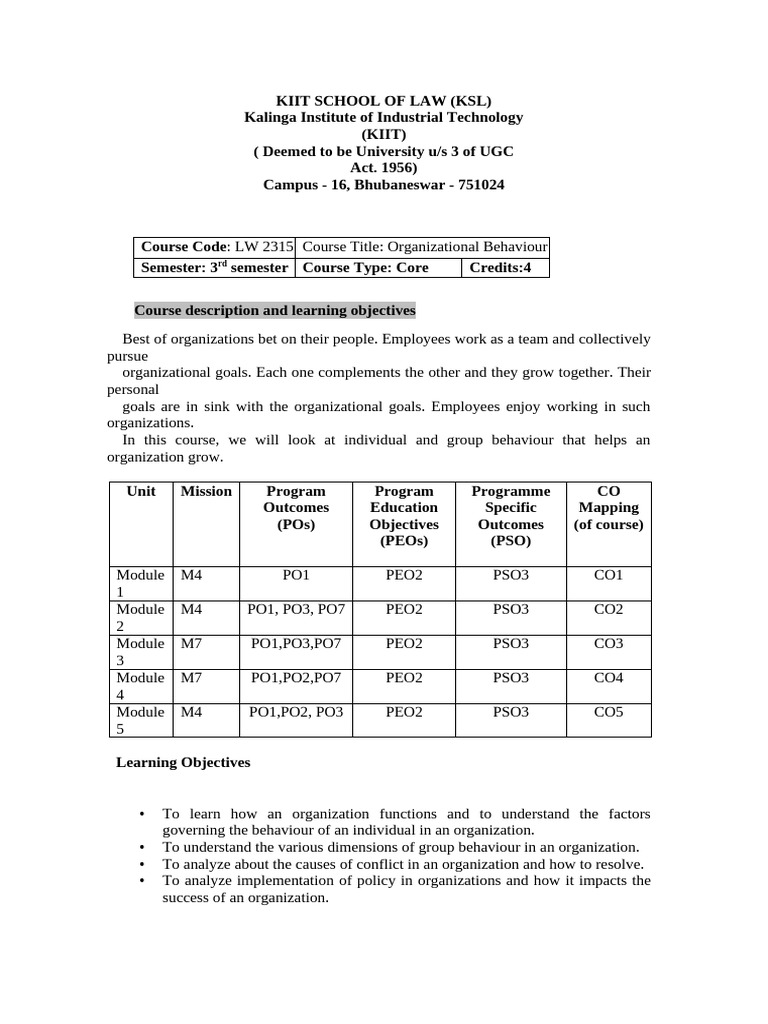 LW 2315-Ob Syllabus - Uploaded | PDF | Behavior | Behavioural Sciences