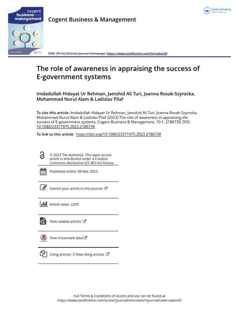 The Role of Awareness in Appraising The Success of E-Government Systems ...