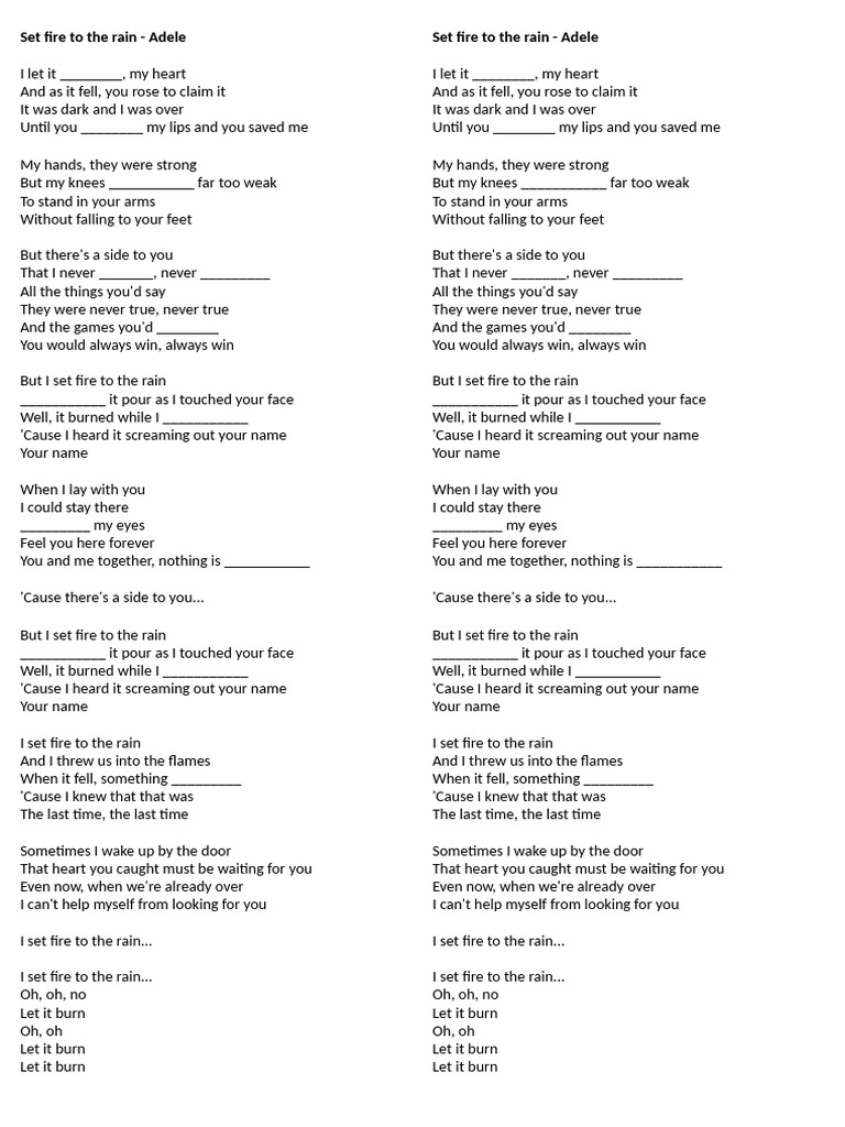 Adele's "Set Fire to the Rain" Lyrics | PDF