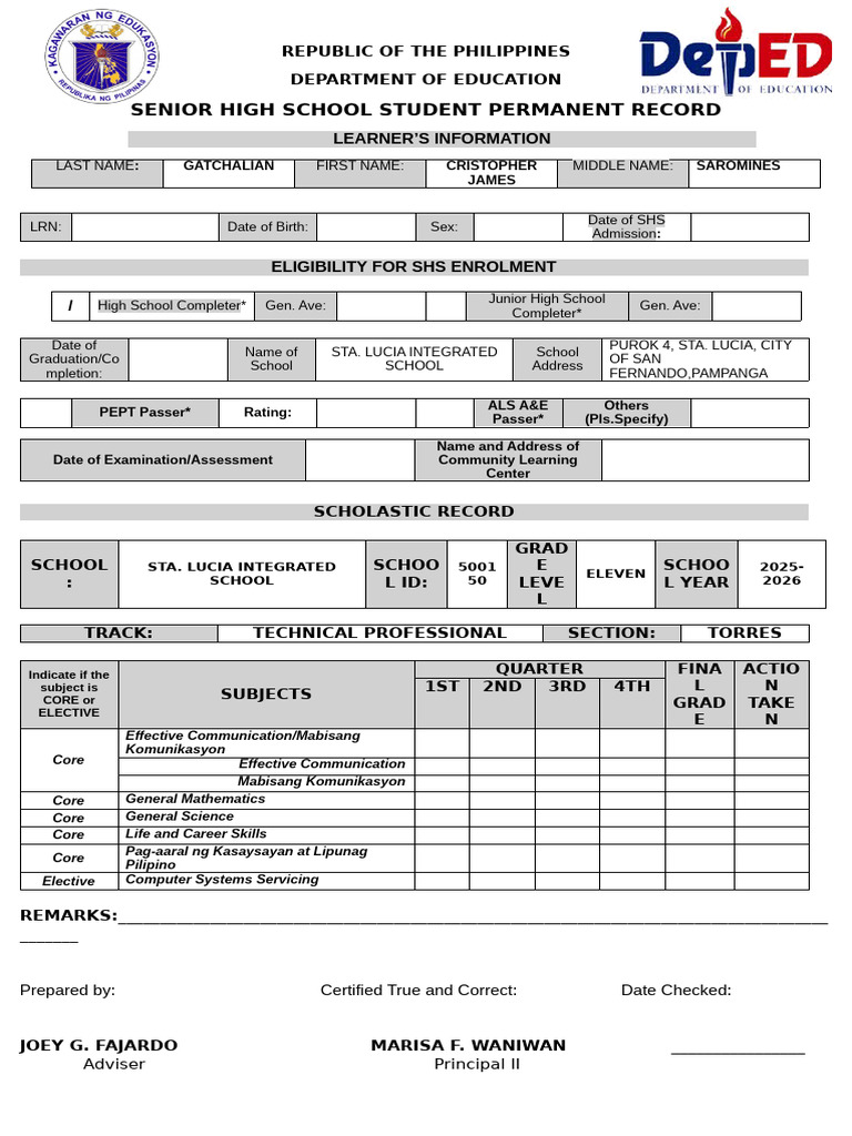 SF 10 Template SHS Strenghtened | PDF