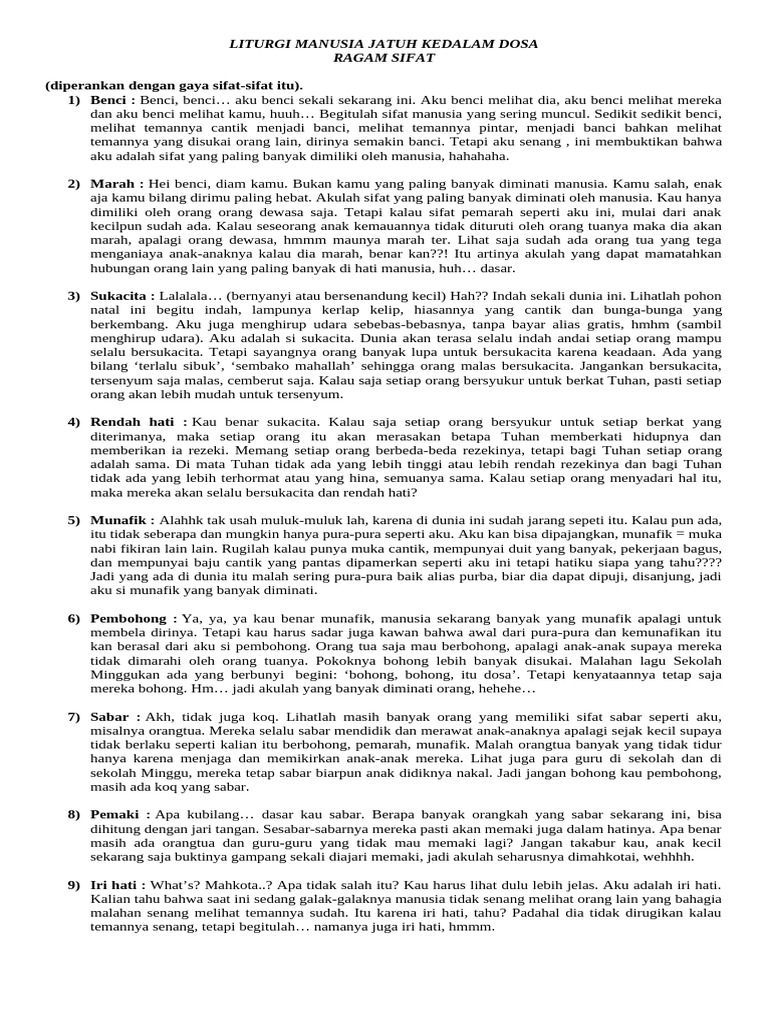 Ragam Sifat Manusia dalam Liturgi Dosa | PDF