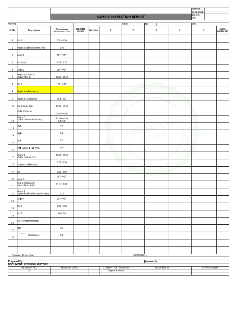 Sample Inspection Report for Part SA4335 | PDF
